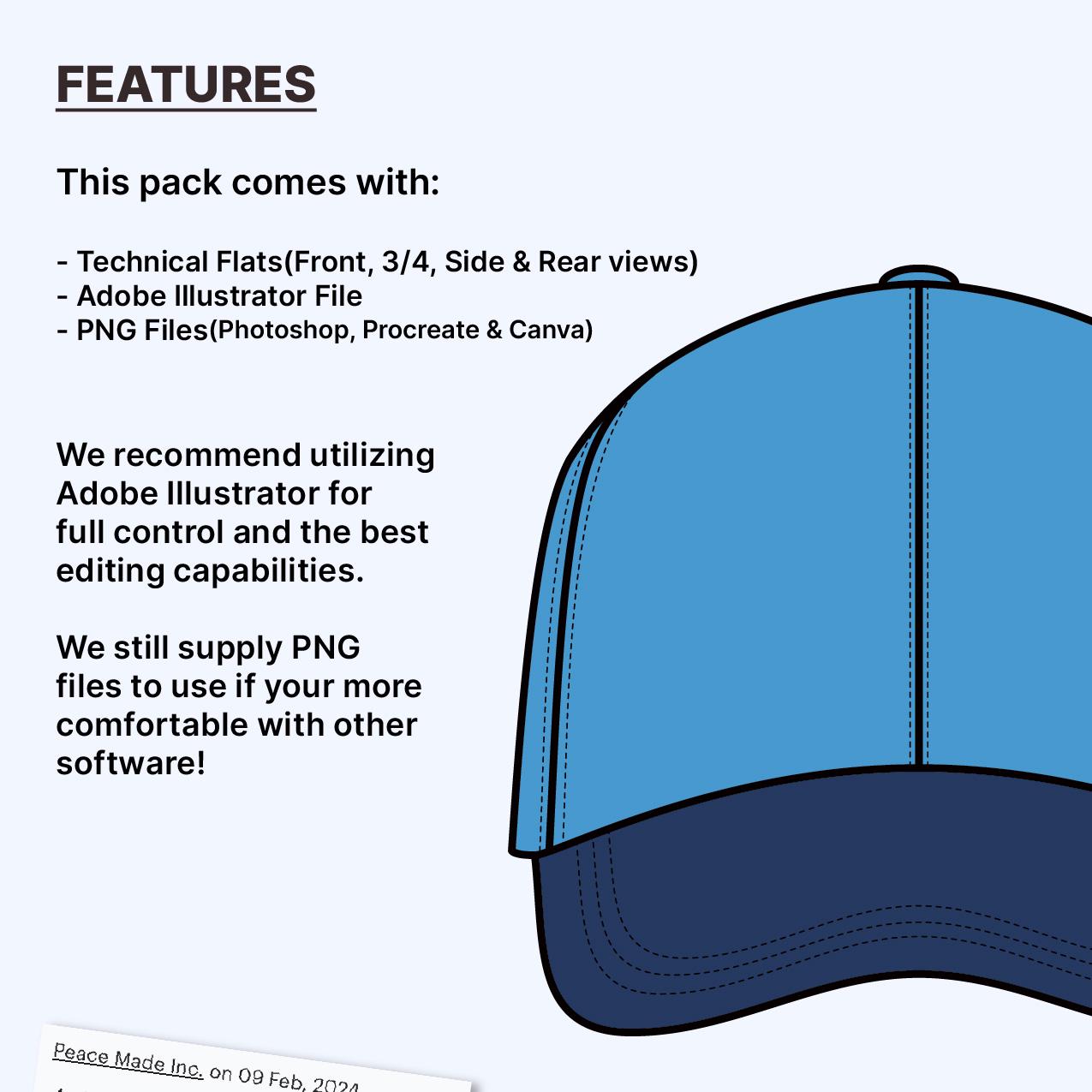 Snapback Vector Mockup, 6 Panel Hat Flatsketch, Fashion Flats for ...