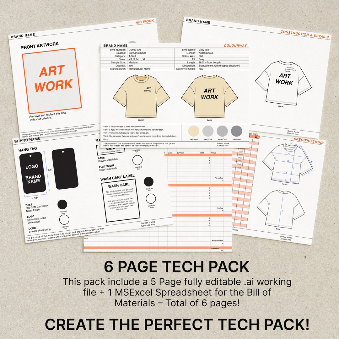 Tech Pack Template, Perfect for Fashion Students, Time-saving Design ...