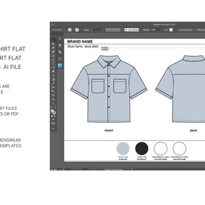 Work Shirt Vector Mockup, Tech Pack Template, Casual Shirt Technical ...