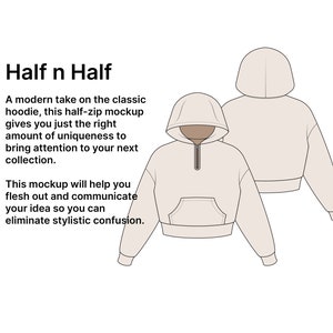 Halfzip Hoodie Mockup, Simple Tech Pack for Clothing Design, Editable ...