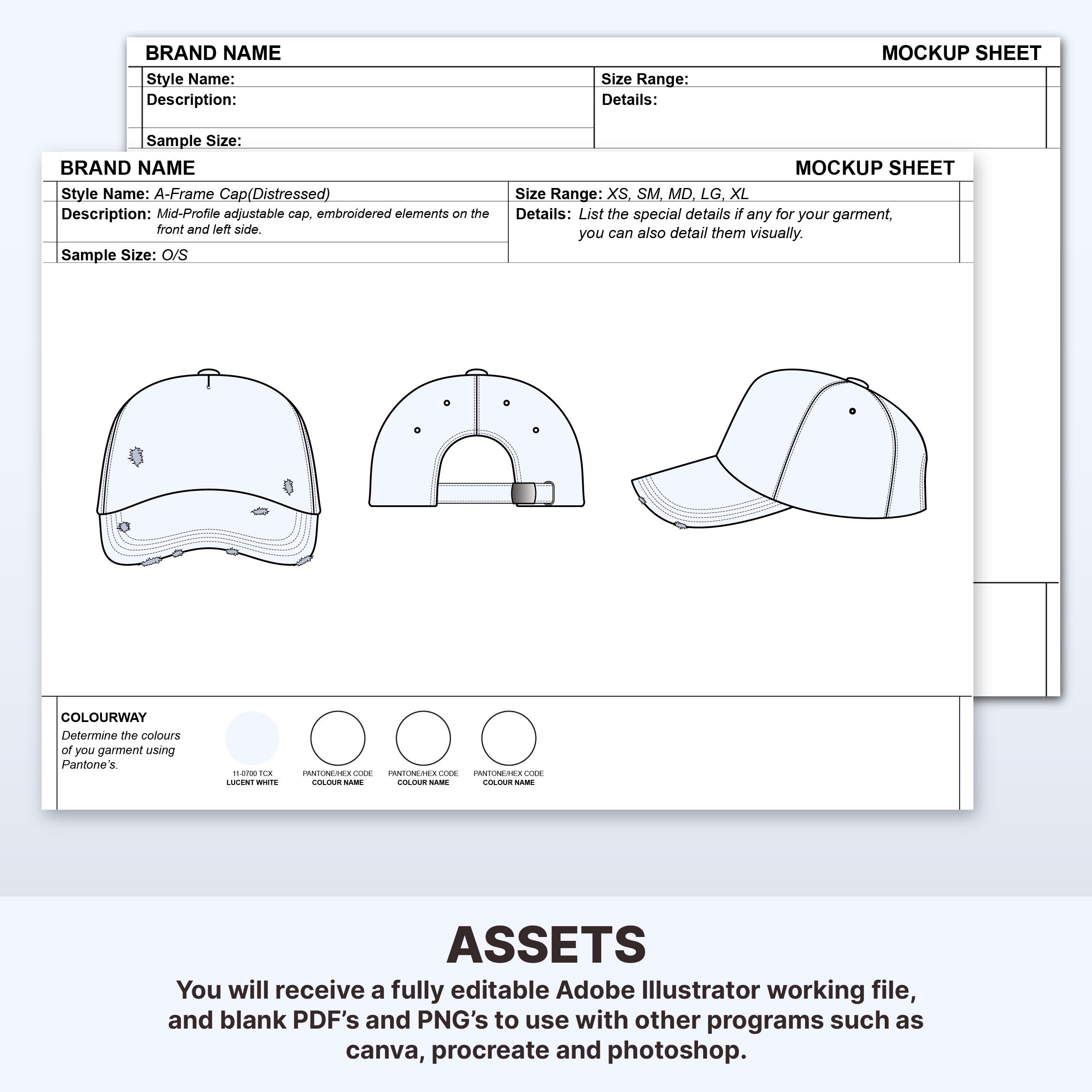 Distressed Ballcap Mockup, Curved Brim Adjustable Hat - Tech Pack ...