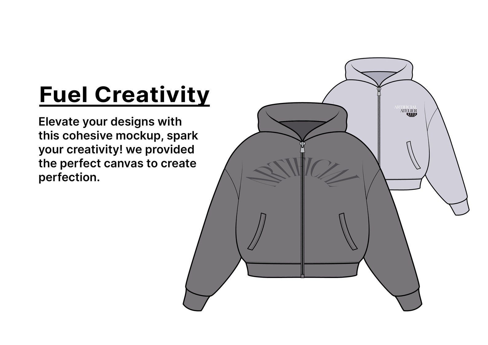 Zip-up Hoodie Vector Mockup, Full-zip Sweater Fashion Flats, Tech Pack ...