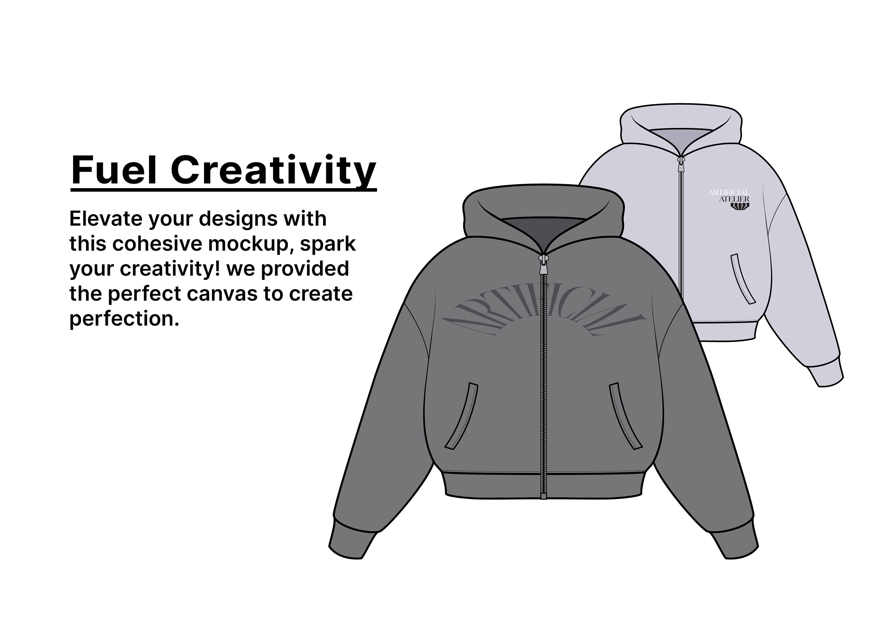 Zip-up Hoodie Vector Mockup, Full-zip Sweater Fashion Flats, Tech Pack ...