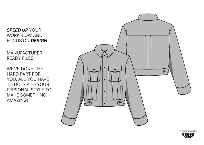 Trucker Jacket Mockup, Vector Template for Fashion Design, Technical ...