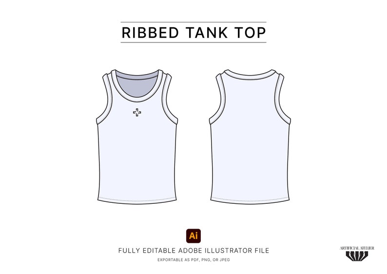 Streetwear Tank Vector Mockup, Fashion Flat Drawing for Designers, Tech ...
