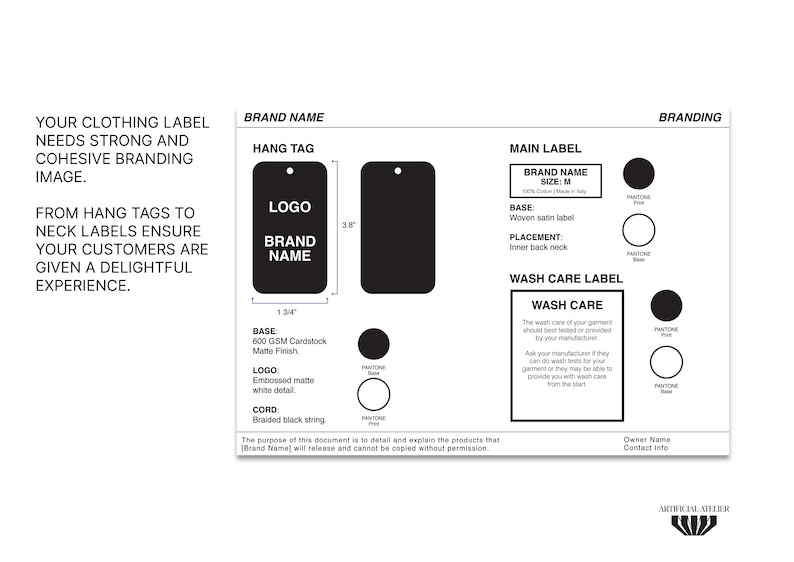 Branding Sheet Tech Pack Template, Hang Tag Mockup, Neck Label ...