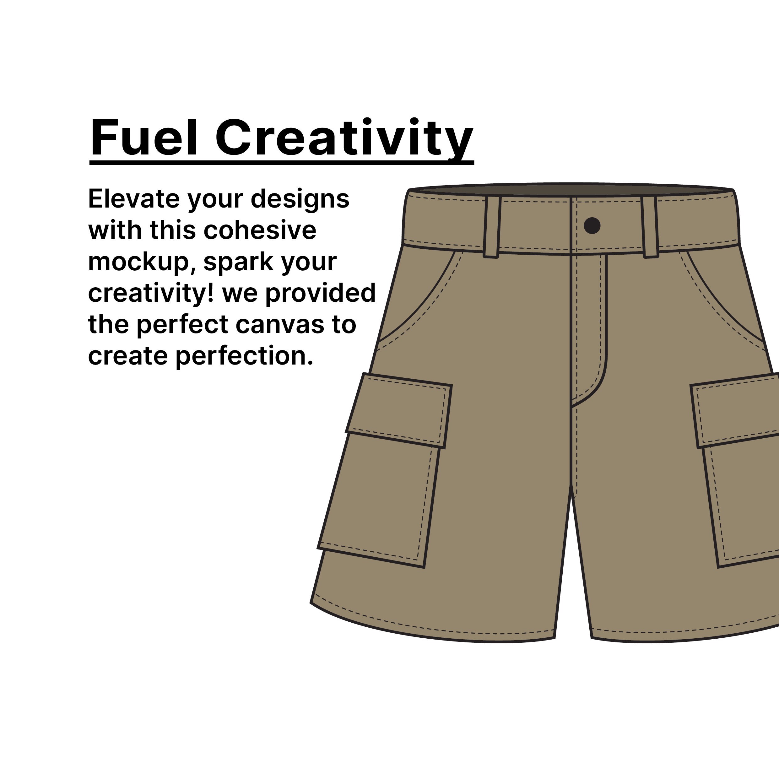 Cargo Shorts Vector Mockup, Streetwear Tech Pack Template, Editable ...