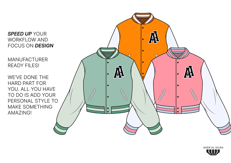 Letterman Jacket Vector Mockup, Customizable Illustrator File, Fashion ...