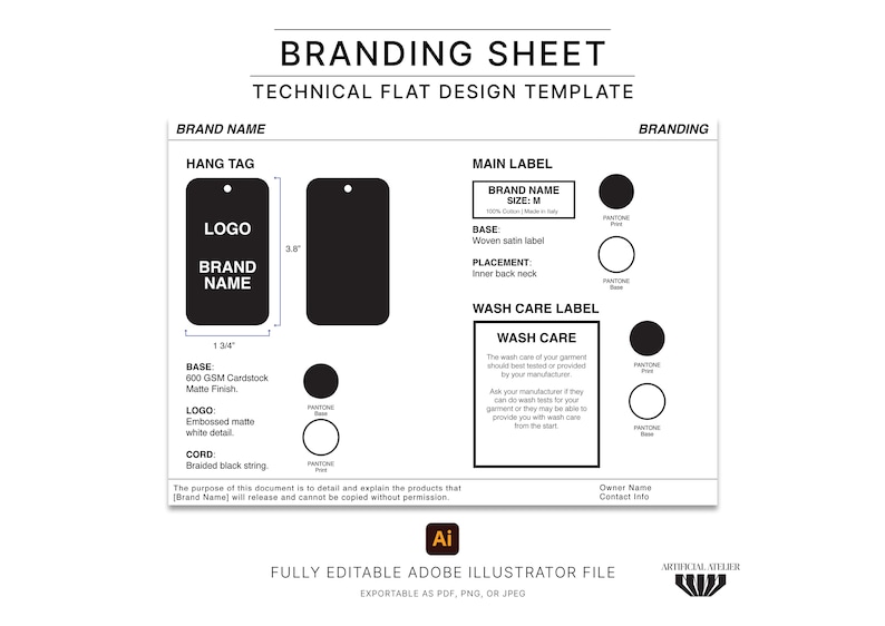 Branding Sheet Tech Pack Template, Hang Tag Mockup, Neck Label ...
