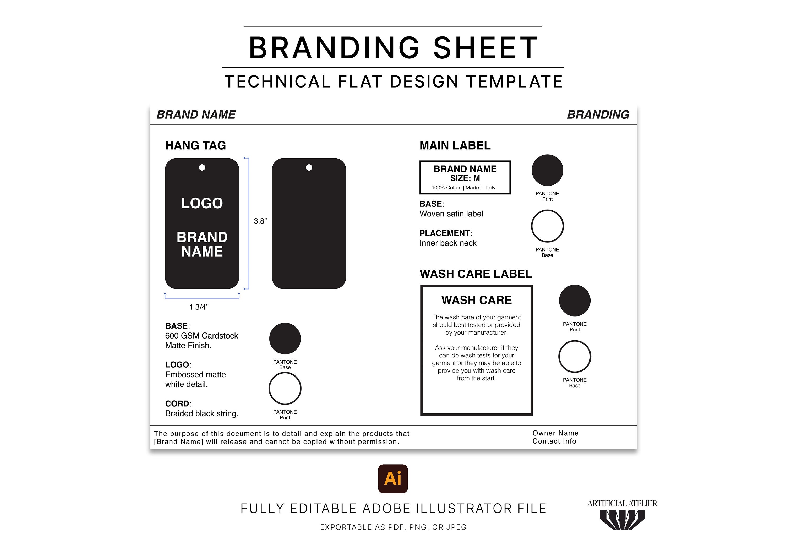Branding Sheet Tech Pack Template, Hang Tag Mockup, Neck Label ...
