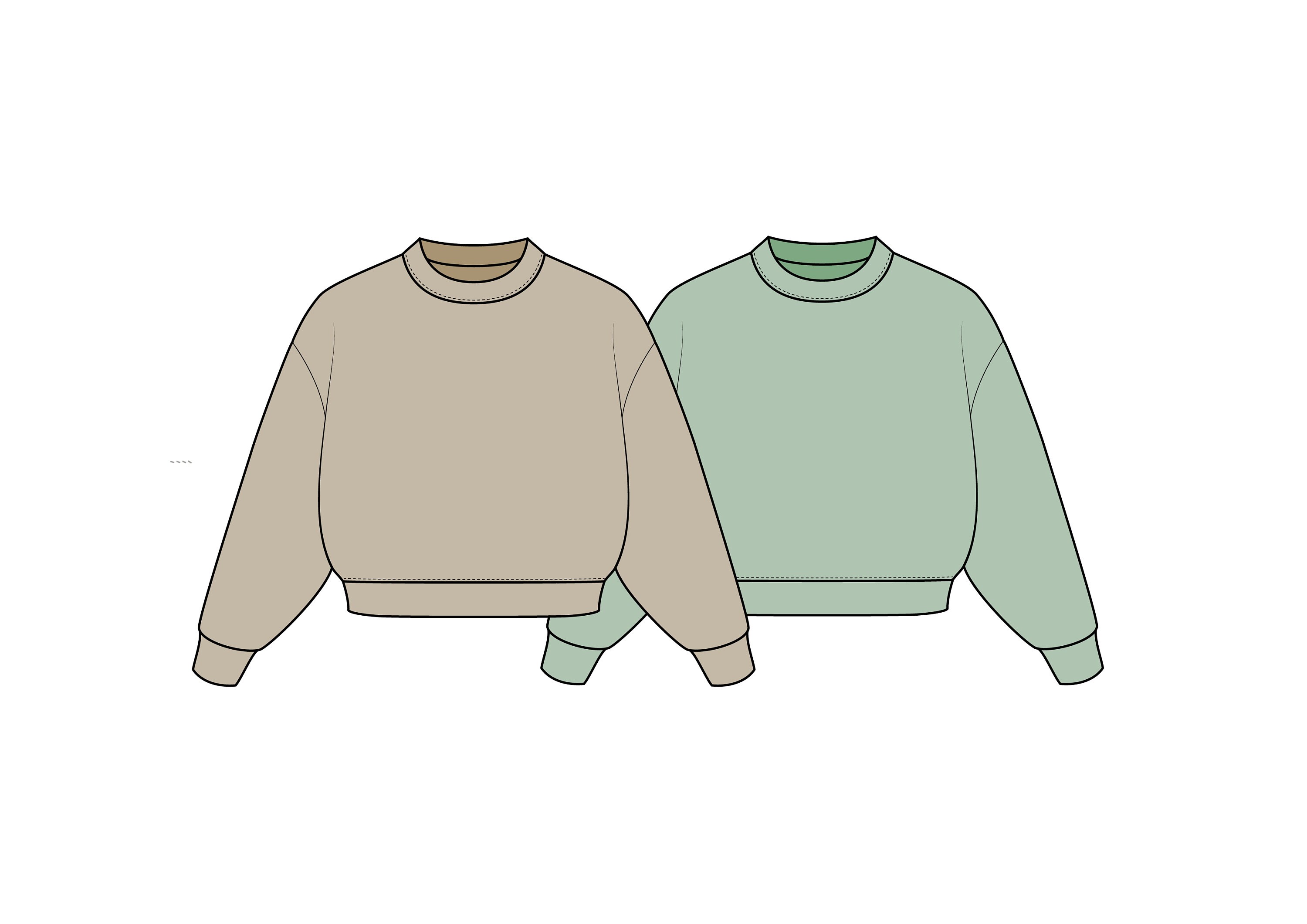 Crewneck Vector Mockup, Sweatshirt Fashion Flats for Designers ...