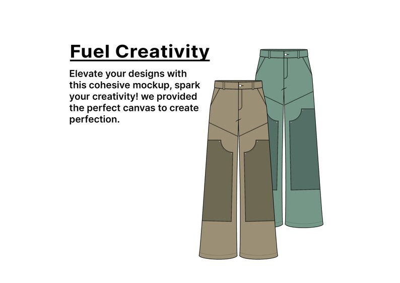 Carpenter Pants Vector Mockup, Work Pants Tech Pack Template, Fully ...