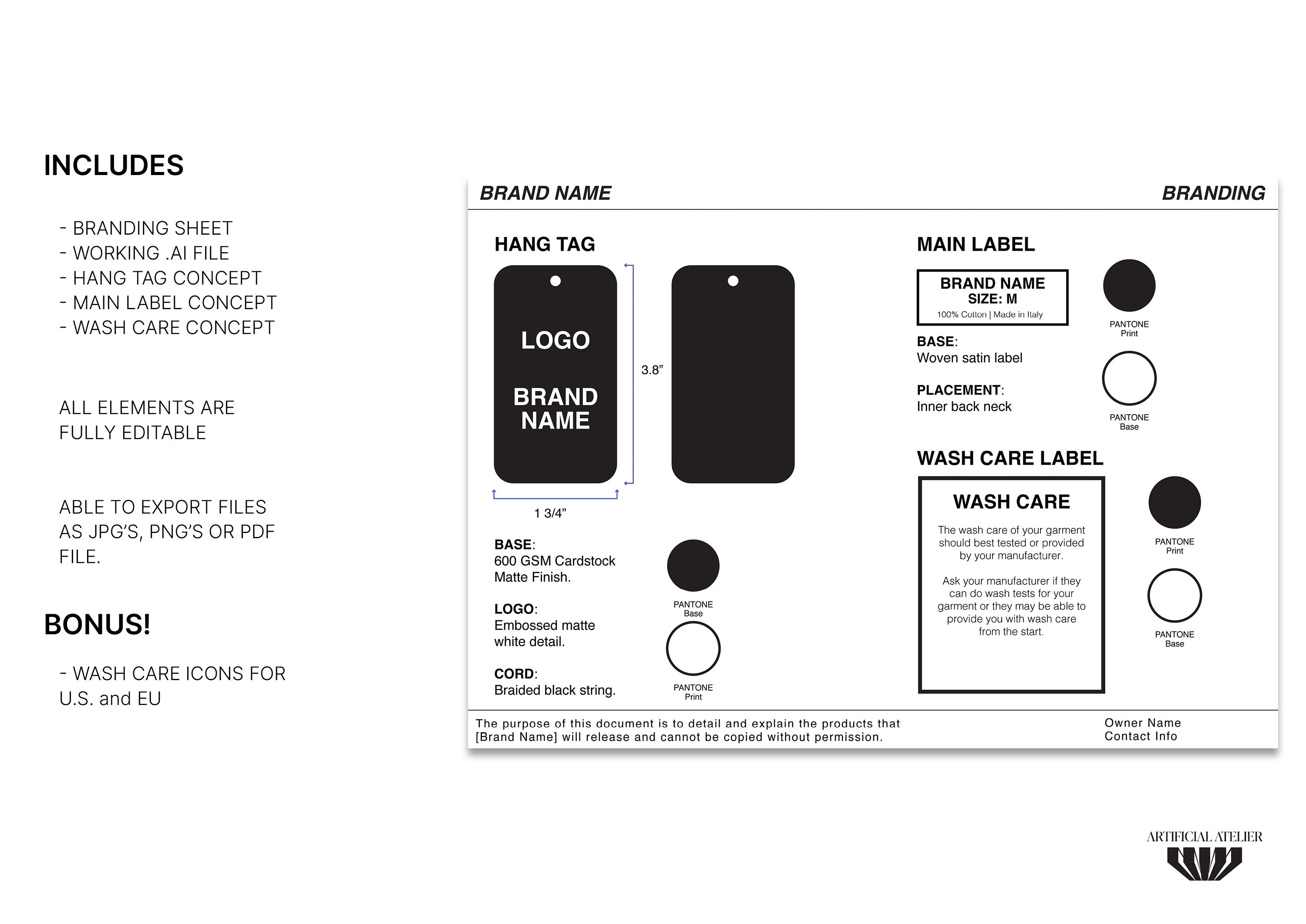 Branding Sheet Tech Pack Template, Hang Tag Mockup, Neck Label ...