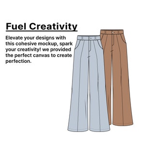 Flared Leg Pants Vector Mockup, Wide Jean Tech Pack Template, Fully ...