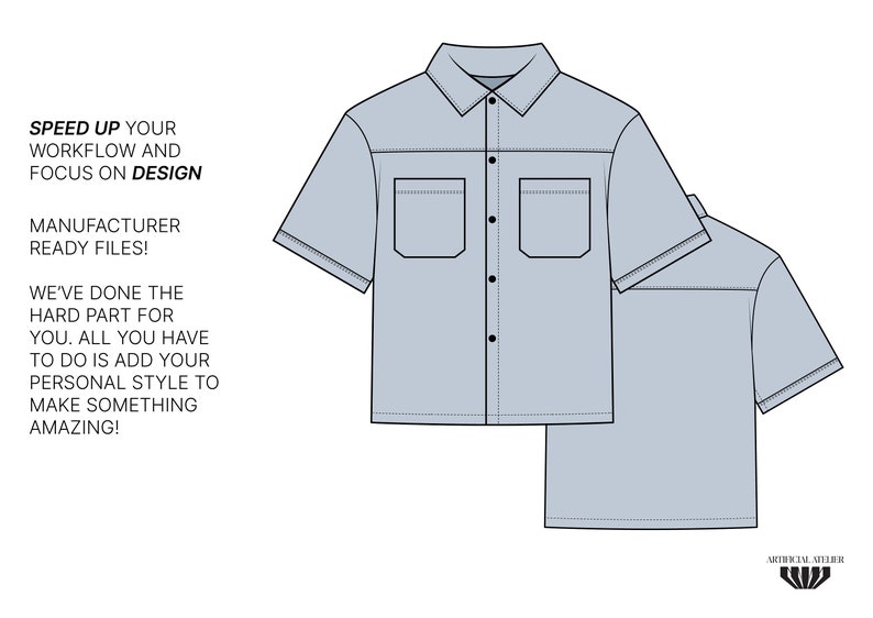 Work Shirt Vector Mockup, Tech Pack Template, Casual Shirt Technical ...