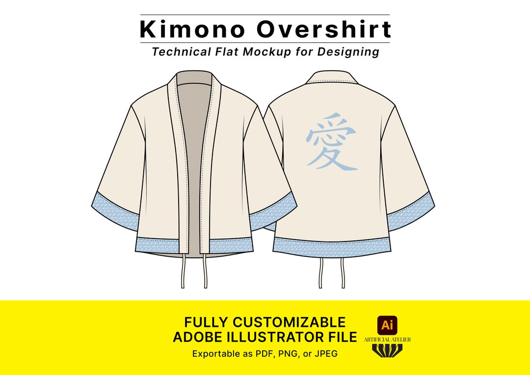 Kimono Over-shirt Vector Mockup, Japanese Haori Technical Drawing ...