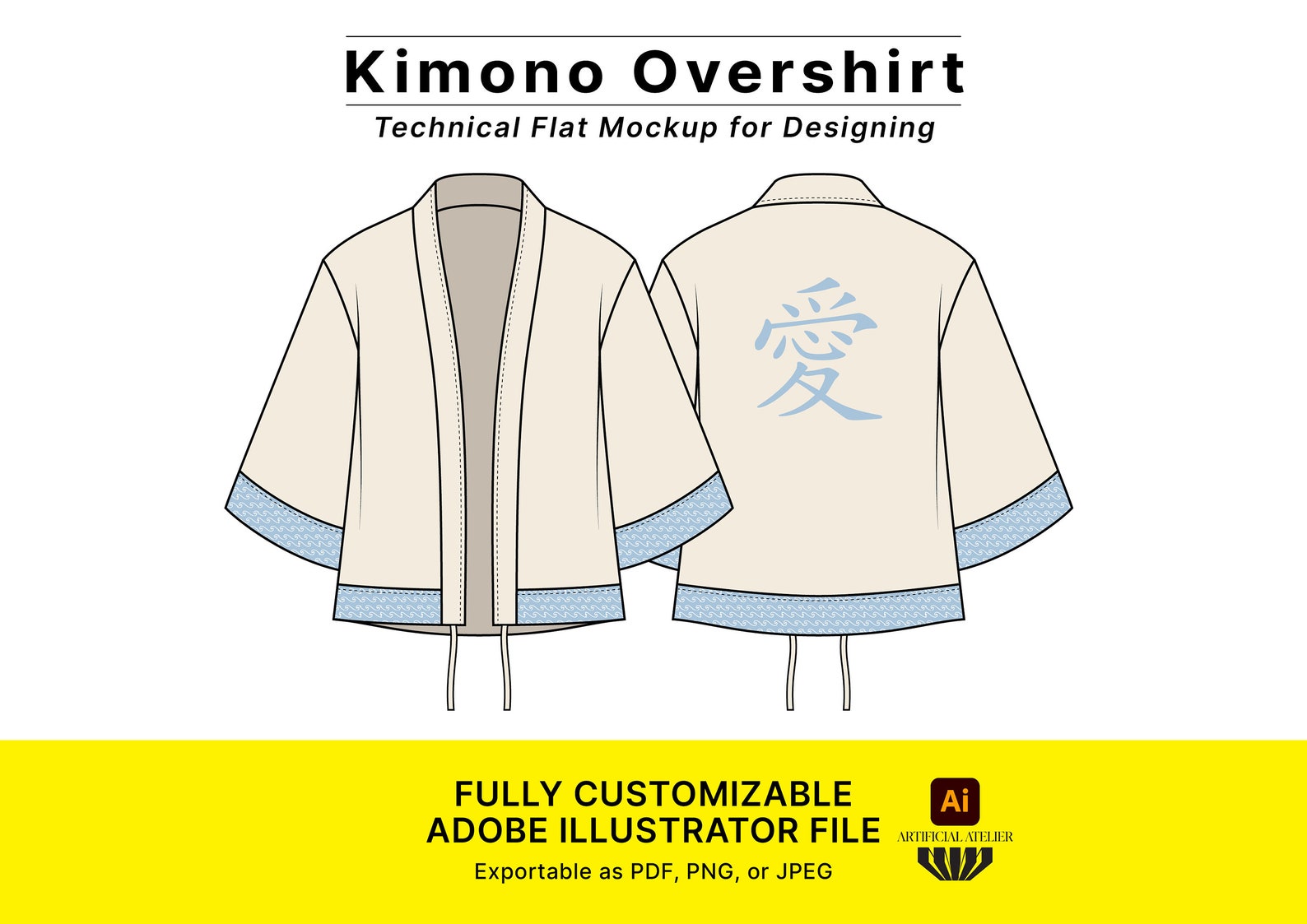 Kimono Over-shirt Vector Mockup, Japanese Haori Technical Drawing ...