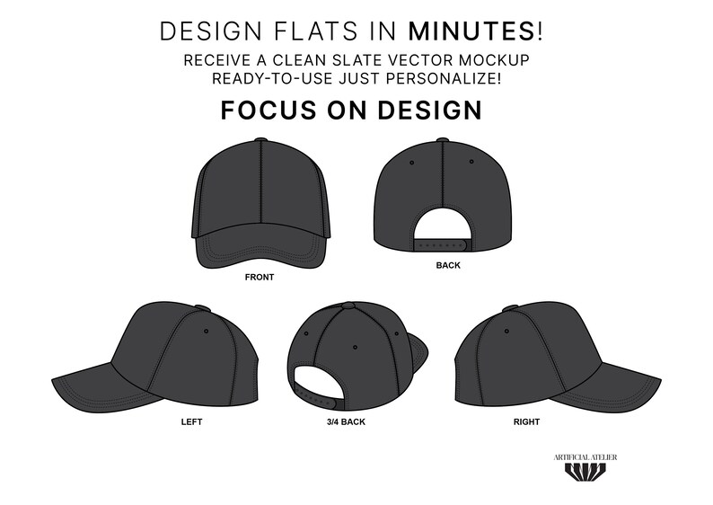 Snapback Vector Mockup, 6 Panel Hat Flatsketch, Fashion Flats for ...