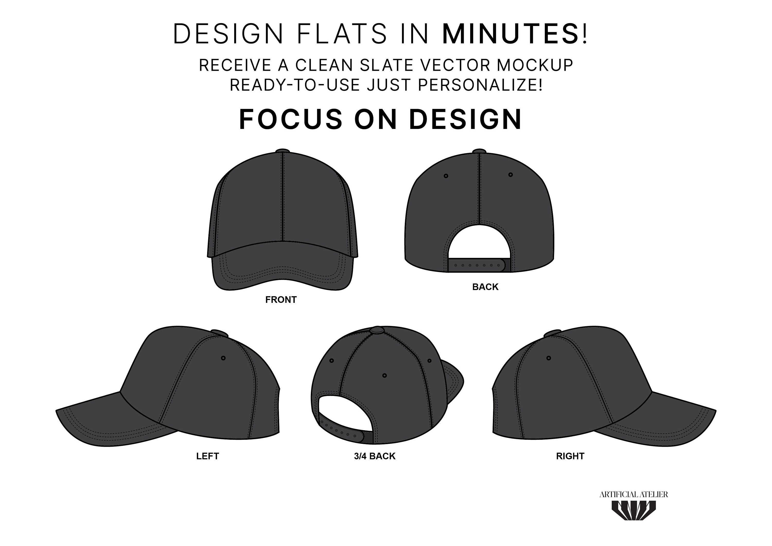 Snapback Vector Mockup, 6 Panel Hat Flatsketch, Fashion Flats for ...