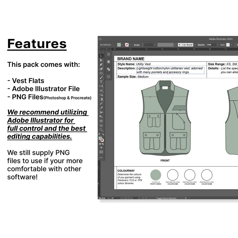 Utility Vest Mockup, Simple Tech Pack for Designers, Mockups Template ...