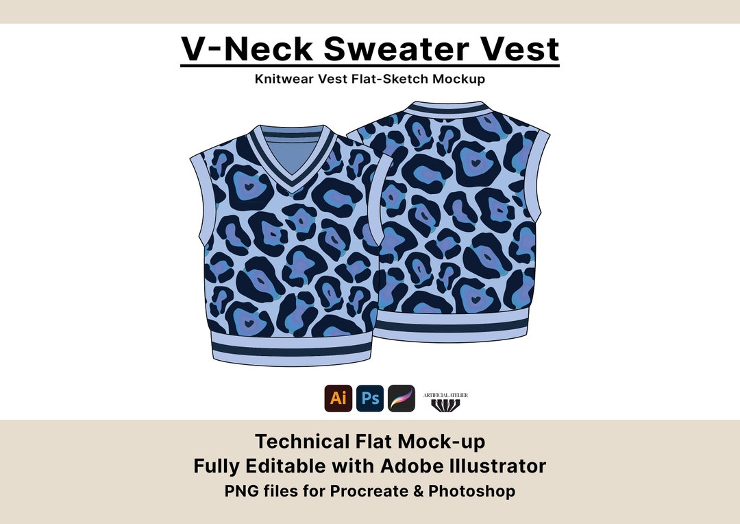 Sweater Vest Vector Mockup, Fashion Design, Simple Tech Pack Template ...