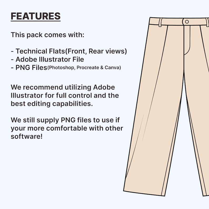 Wide Pleated Pants Mockup, Tech Pack Template - Great for Beginners ...