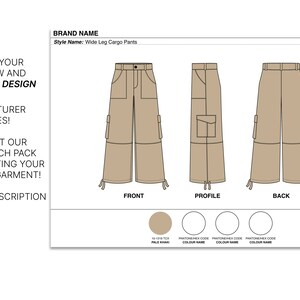 Wide Cargo Pants Vector Mockup, Flared Pants Flatsketch, Simple Tech ...