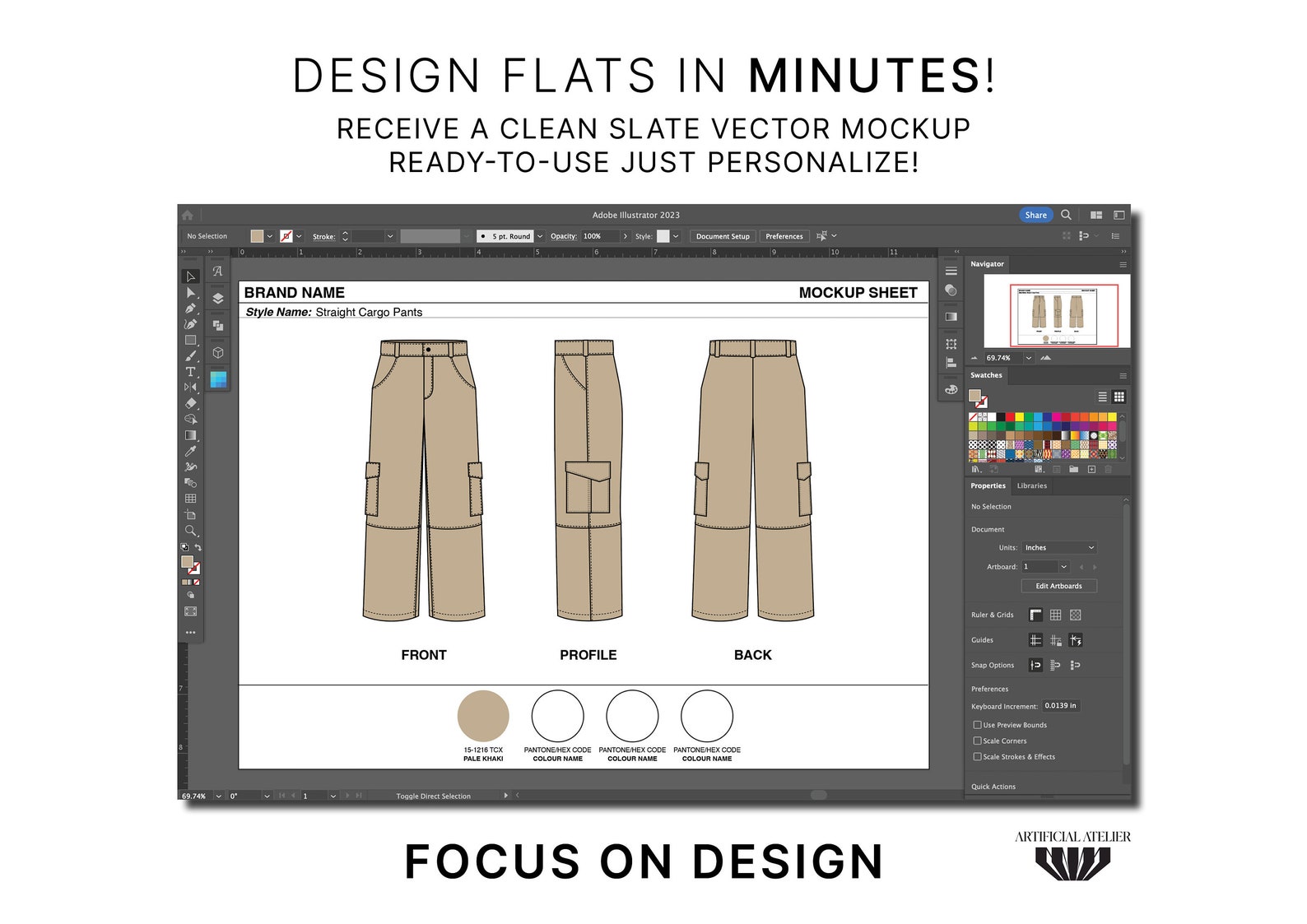 Cargo Pants Vector Mockup, Fashion Flats for Designers, Customizable ...
