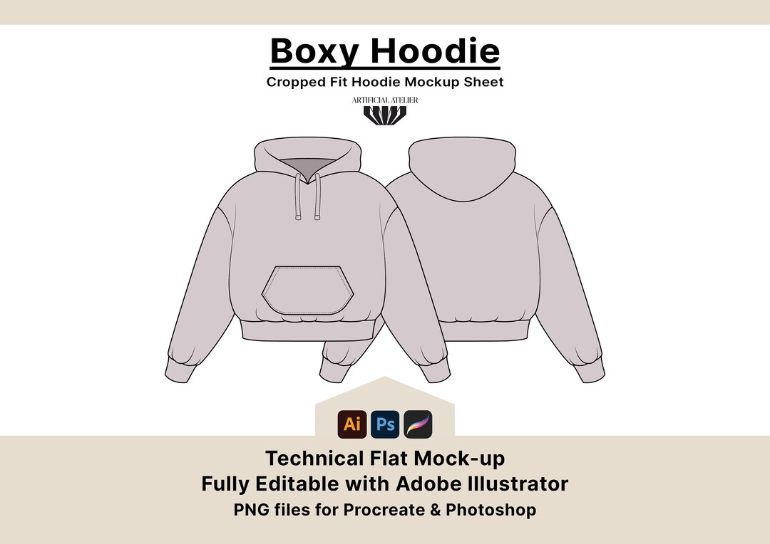 Boxy Hoodie Vector Mockup, Streetwear Sweatshirt Concept Sheet, for ...