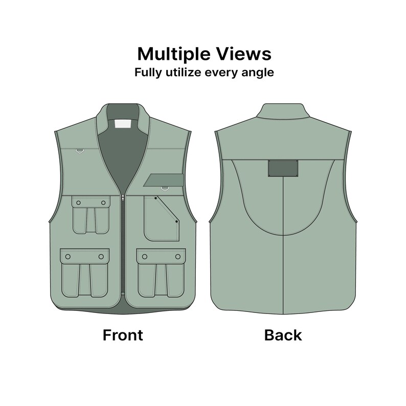 Utility Vest Mockup, Simple Tech Pack for Designers, Mockups Template ...