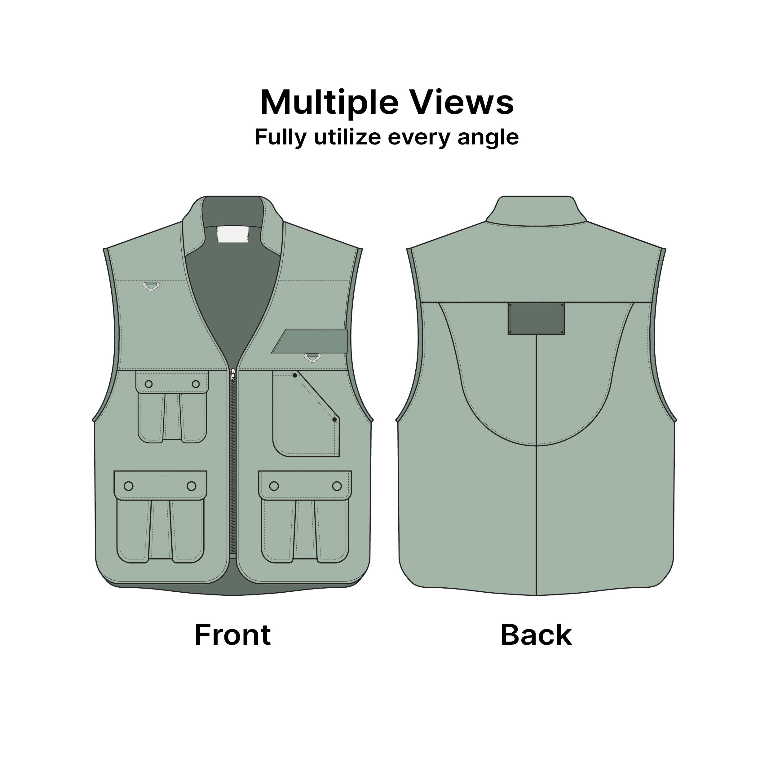 Utility Vest Mockup, Simple Tech Pack for Designers, Mockups Template ...