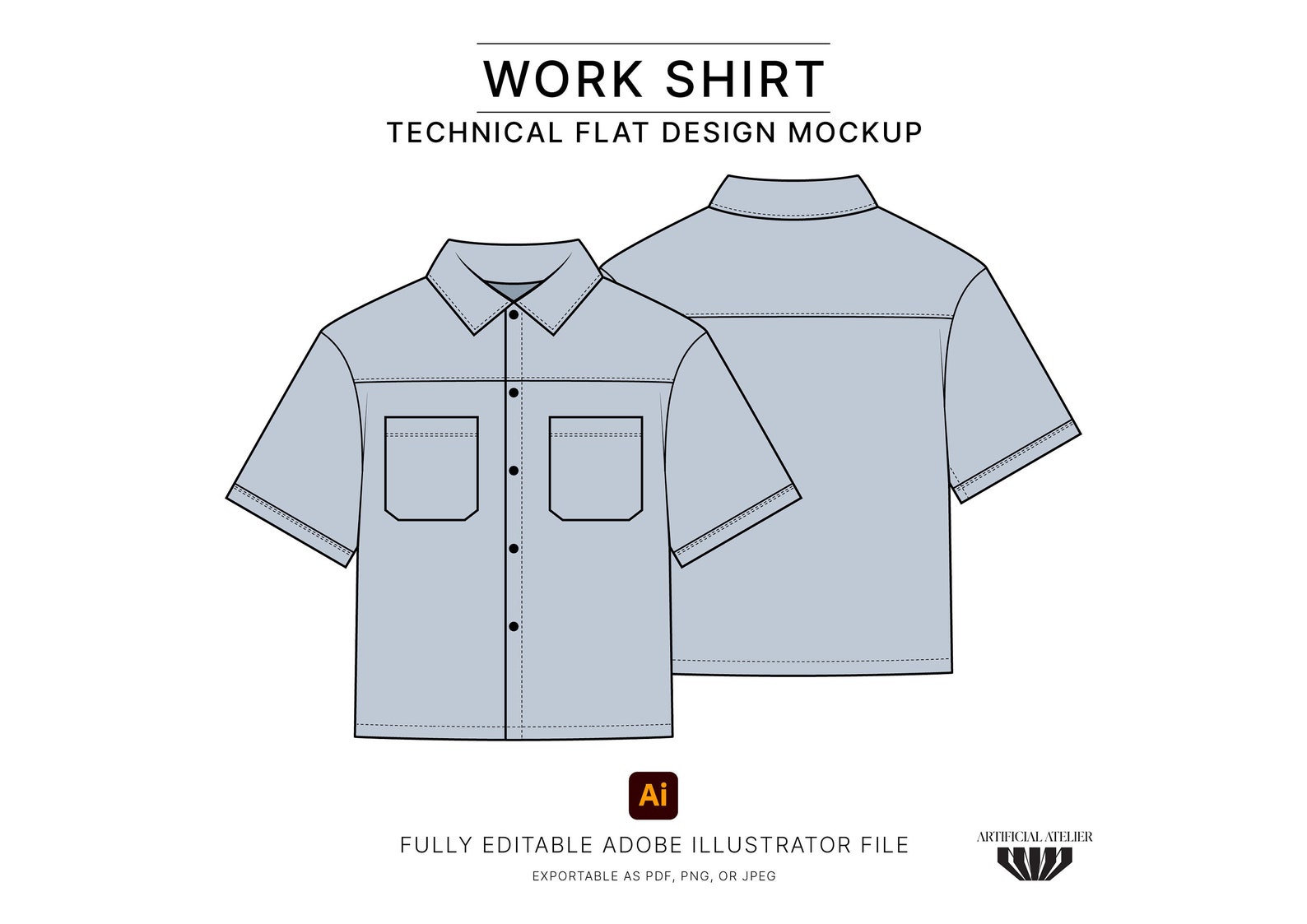 Work Shirt Vector Mockup, Tech Pack Template, Casual Shirt Technical ...