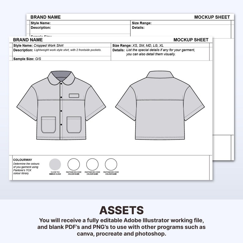 Cropped Workshirt Mockup - Simple Streetwear Tech Pack, Editable With ...