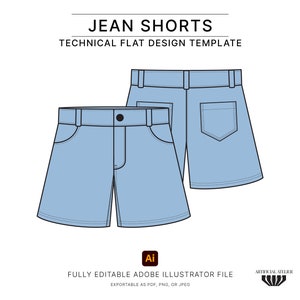 Jean Shorts Vector Mockup, Ready-to-use Jorts Technical Drawings ...