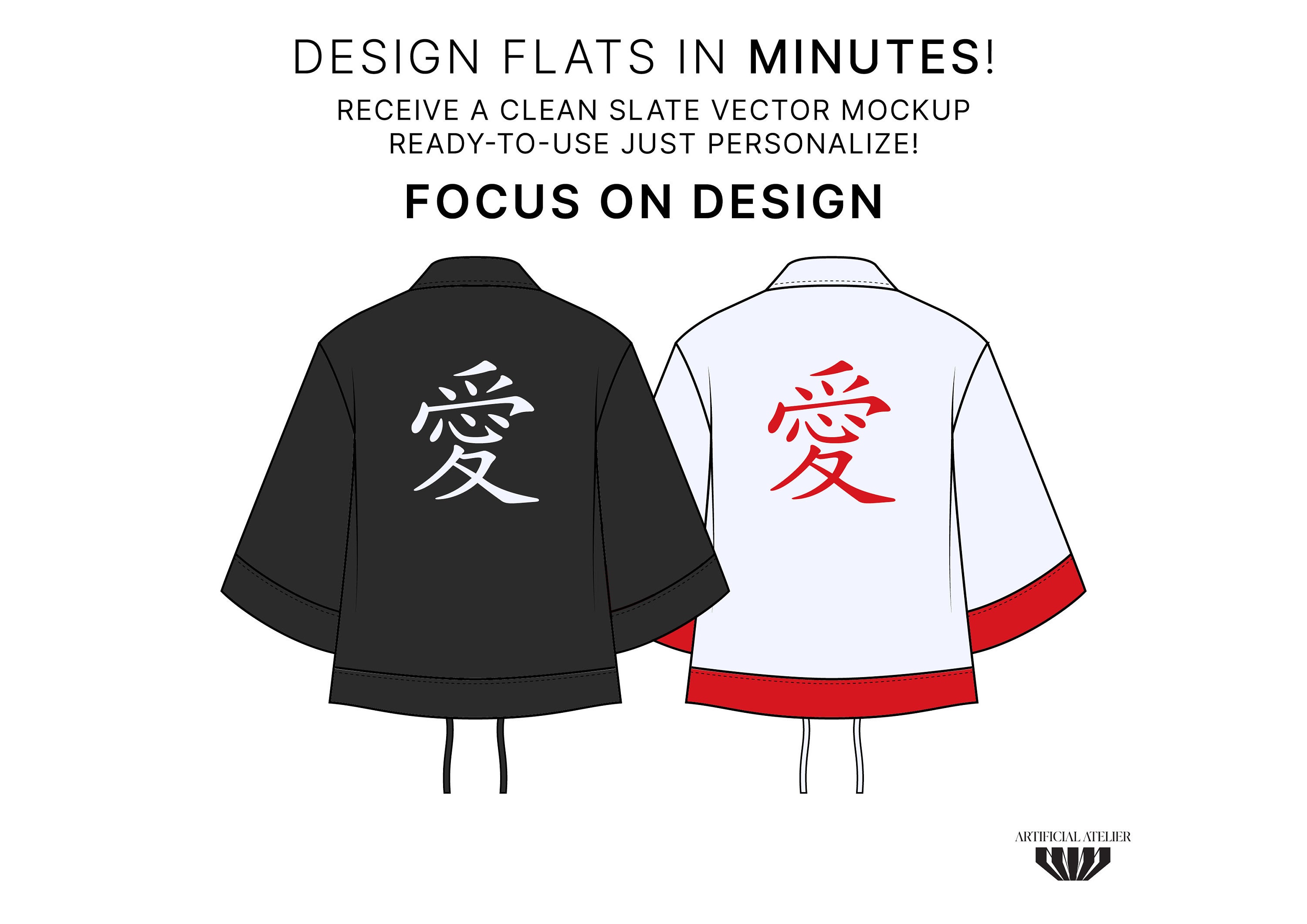 Kimono Over-shirt Vector Mockup, Japanese Haori Technical Drawing ...