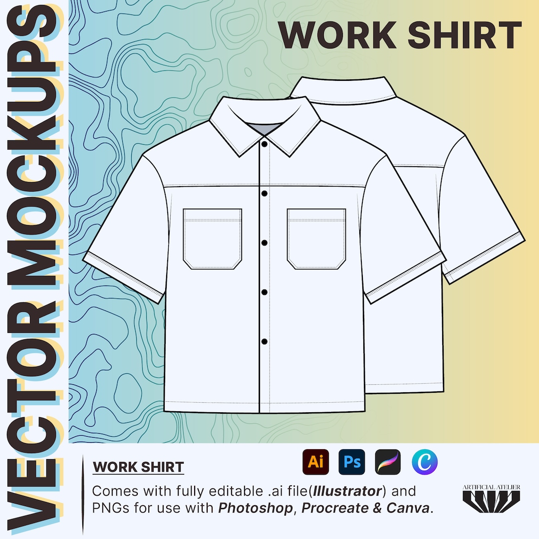 Work Shirt Vector Mockup, Tech Pack Template, Casual Shirt Technical ...