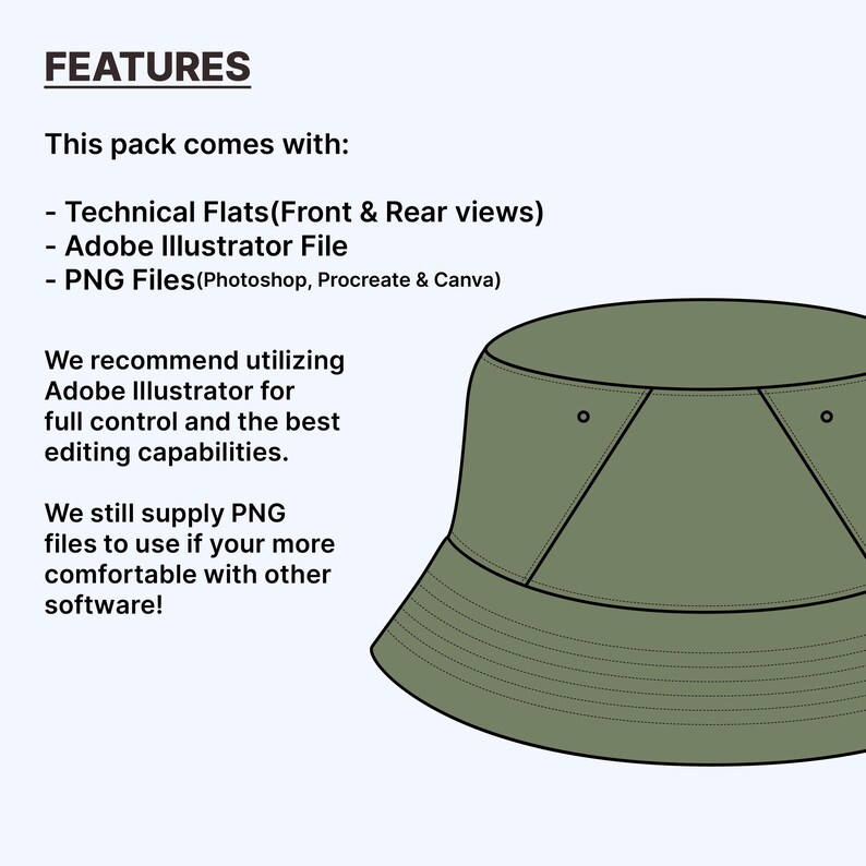 Bucket Hat Tech Pack, Fashion Flats Mockup (digital Download) - Etsy