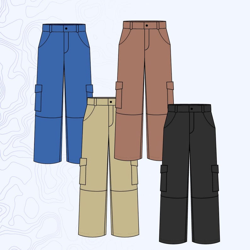 Cargo Pants Vector Mockup, Fashion Flats for Designers, Customizable ...