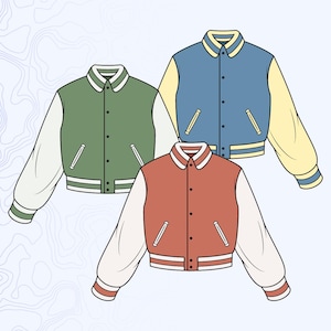 Varsity Jacket Vector Mockup, Fully Editable Illustrator File, Fashion Flats for Designing ...