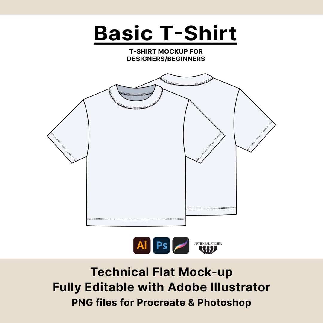 T-shirt Mockup Template, Simple Tech Pack for Beginners, Fully Editable ...