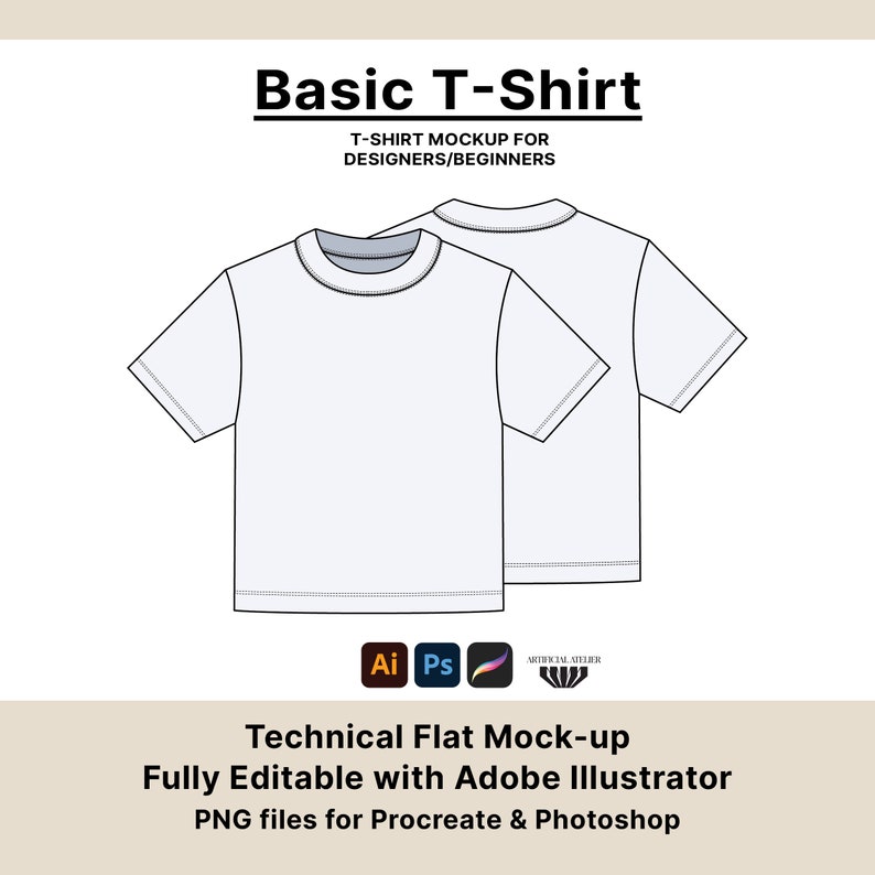T-shirt Mockup Template, Simple Tech Pack for Beginners, Fully Editable ...