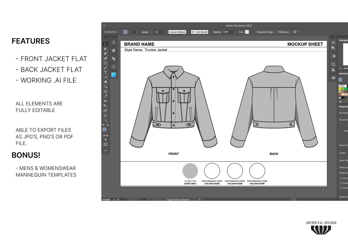 Trucker Jacket Mockup, Vector Template for Fashion Design, Technical ...