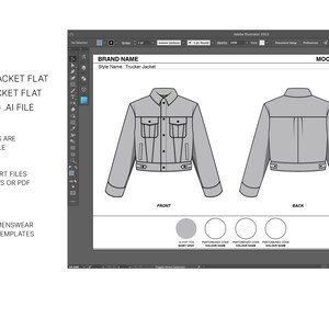Trucker Jacket Mockup, Vector Template for Fashion Design, Technical ...