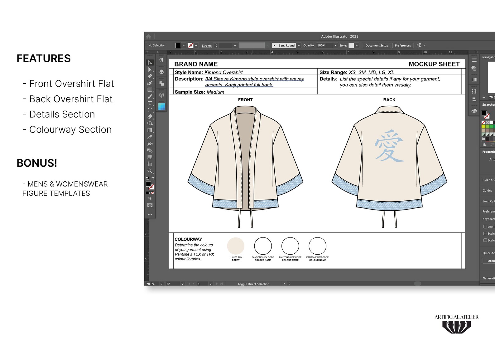 Kimono Over-shirt Vector Mockup, Japanese Haori Technical Drawing ...