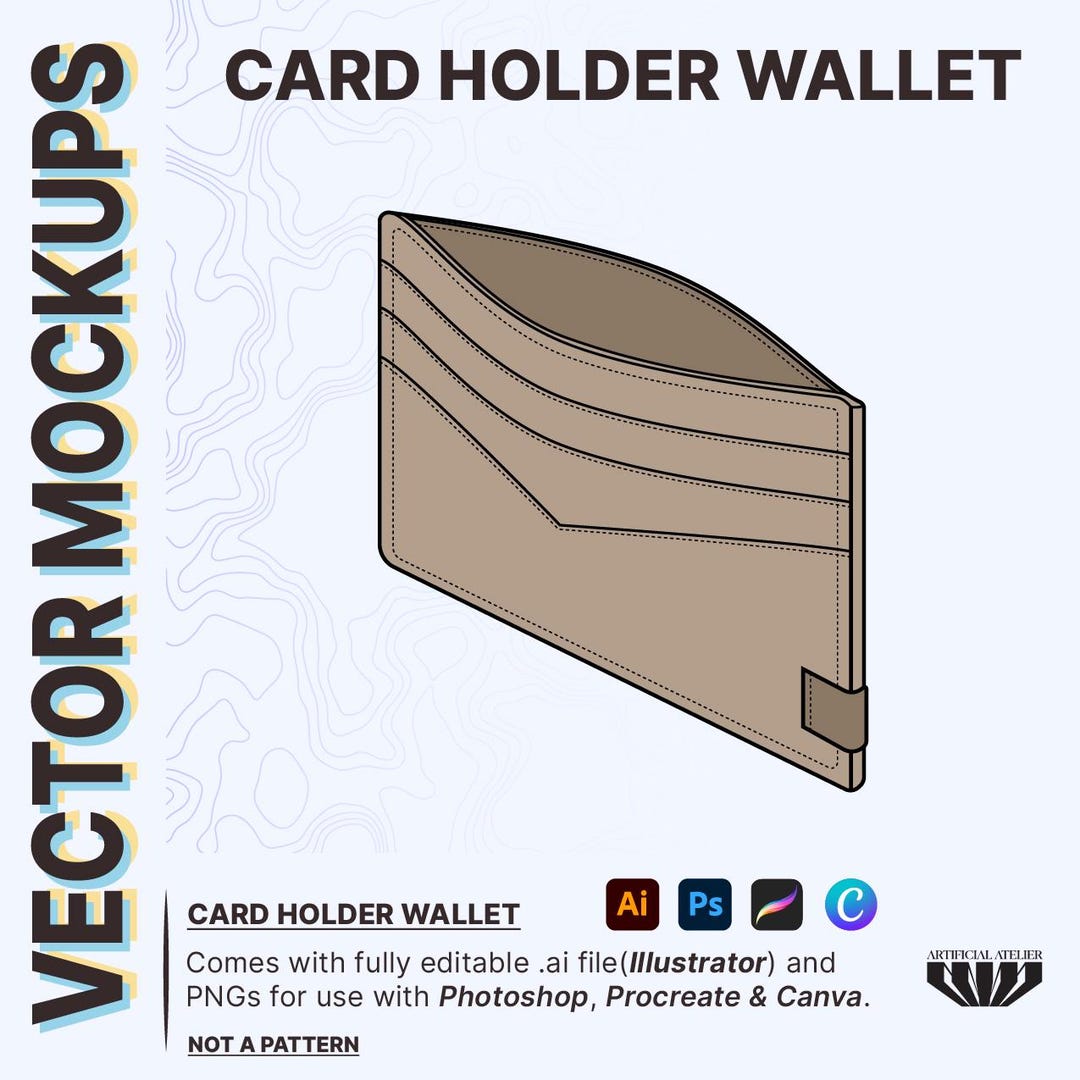 Card Holder Vector Mockup, Flat-sketch Template for Accessory Design ...