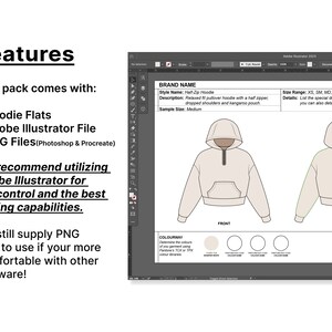 Halfzip Hoodie Mockup, Simple Tech Pack for Clothing Design, Editable ...