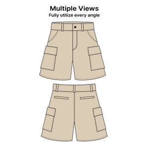 Cargo Shorts Vector Mockup, Streetwear Tech Pack Template, Editable ...