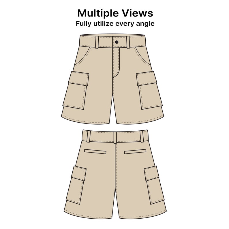 Cargo Shorts Vector Mockup, Streetwear Tech Pack Template, Editable ...