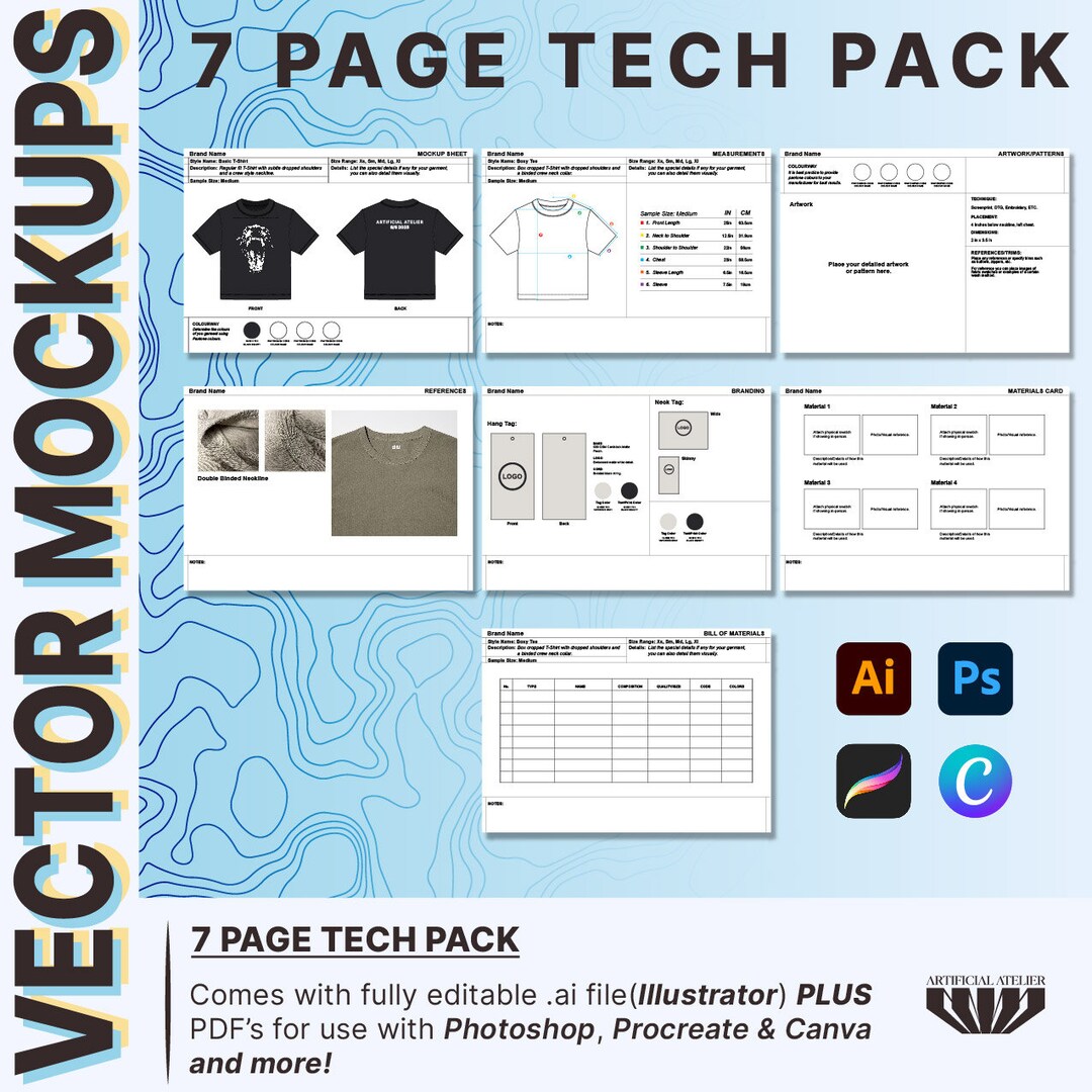 Fashion Design Techpack Template - Editable With Illustrator, Procreate ...