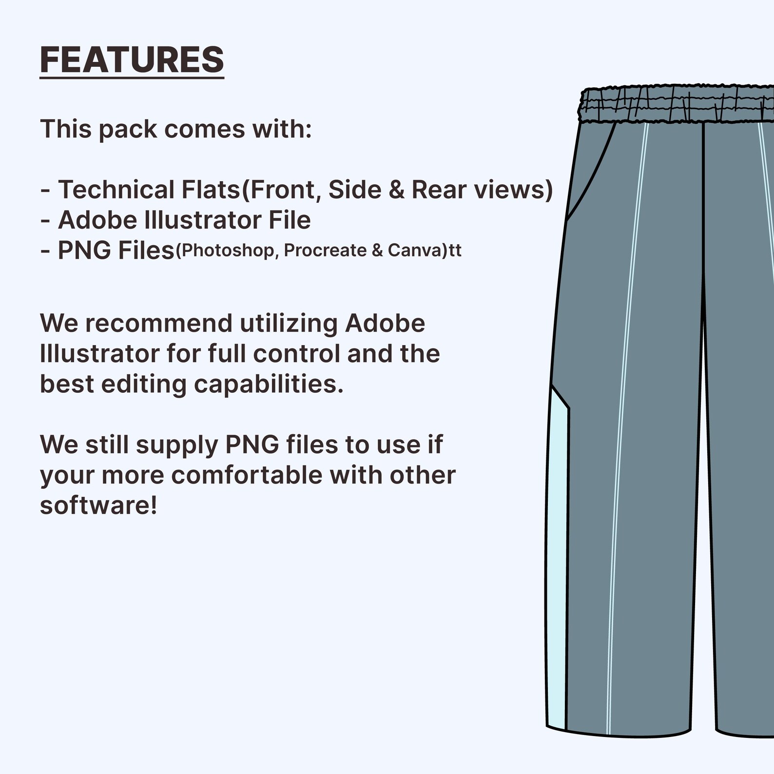 Tech Pack for Trackpants, Fashion Cads for Clothing Brands, Vector Tech ...